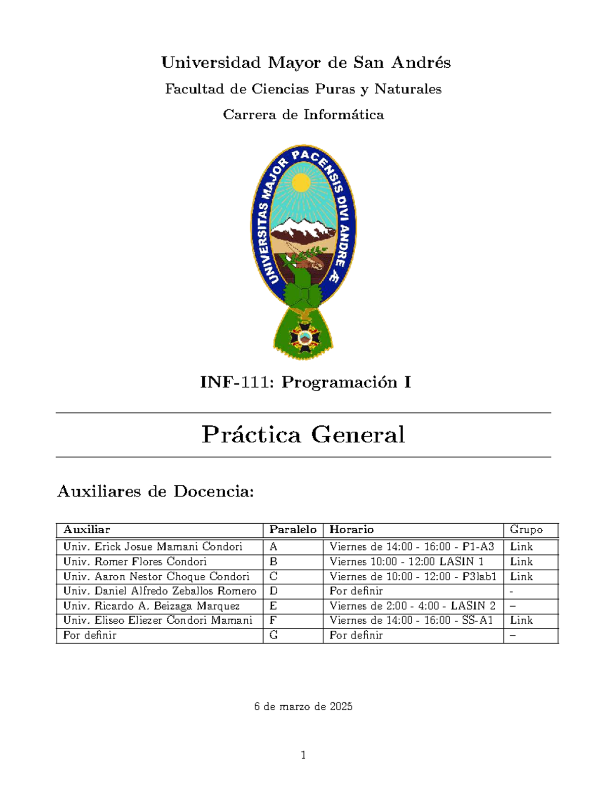 Práctica INF 111 2025 - Ejercicios y Soluciones de Programación - Studocu