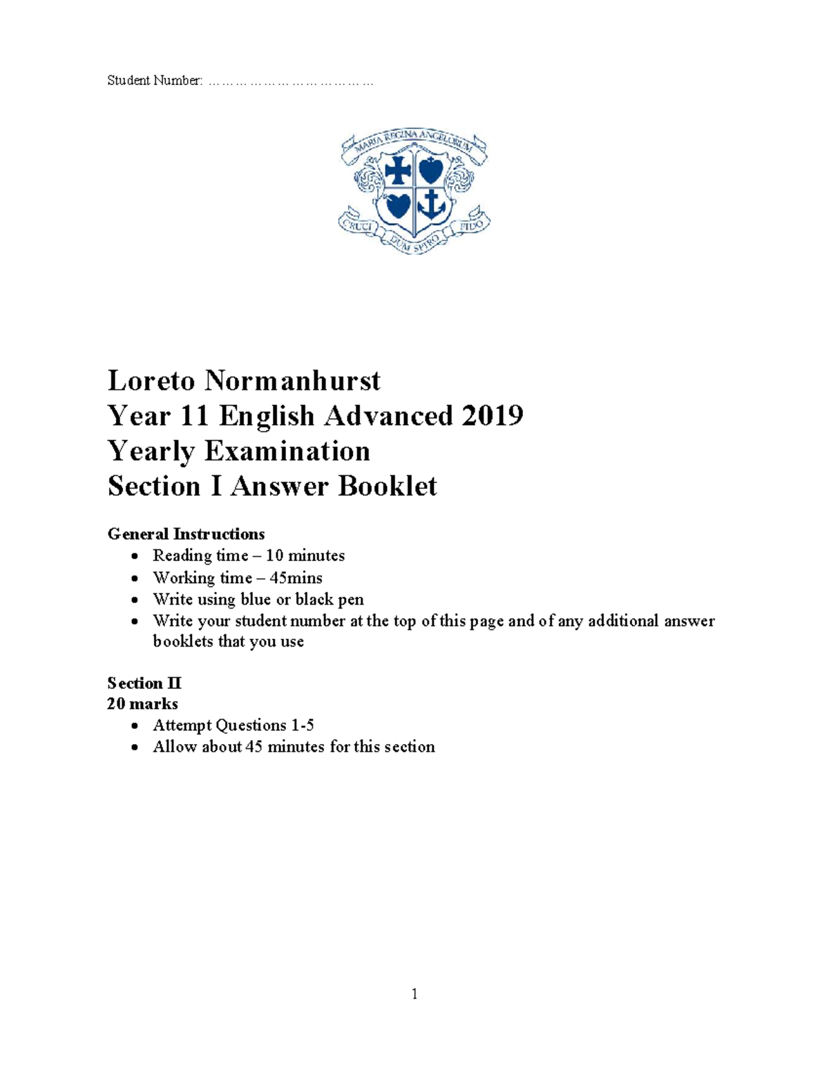 2019 Year 11 English Adv Yearly Exam Answer Booklet - Studocu