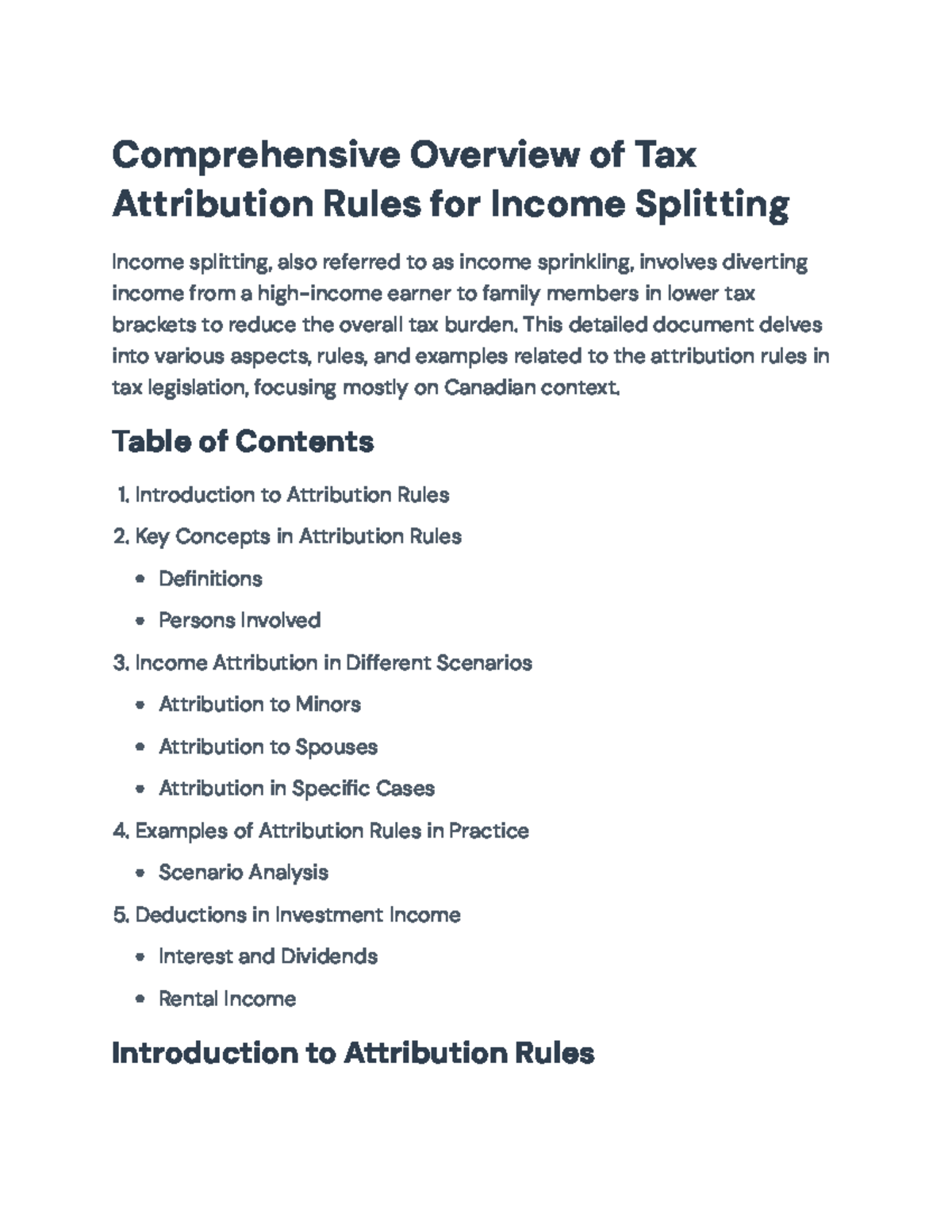 Comprehensive Overview of Attribution Rules for Income Splitting in Tax ...