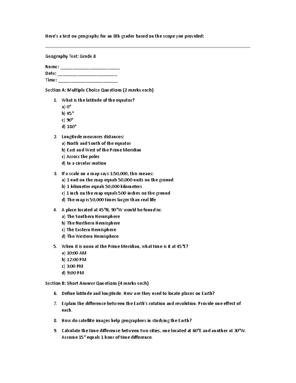Geography Test: Grade 8 - Jokotoluwa (GGJ GKT0) - Studocu