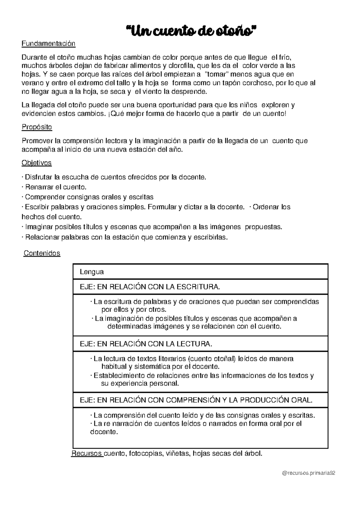 Un cuento de otoño primer ciclo - “Un cuento de otoño” Fundamentación ...