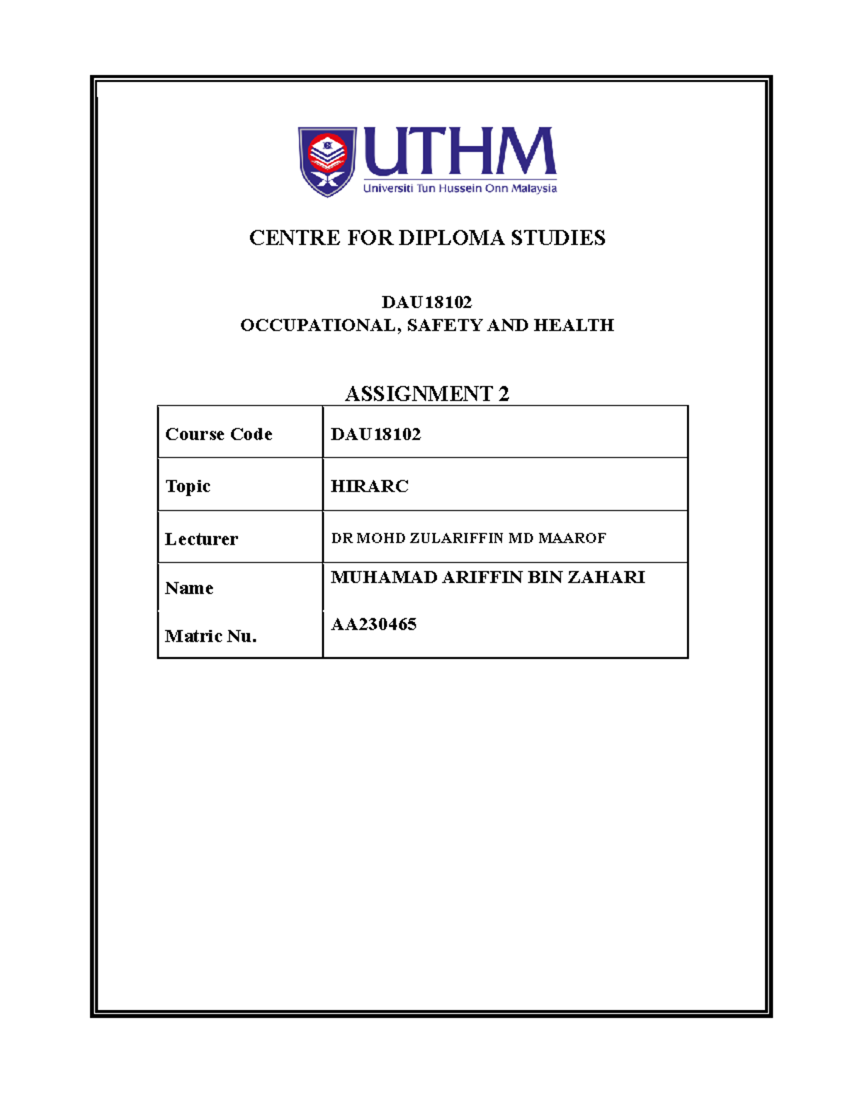 Assignment 2 Question 2 -Muhamad Ariffin Bin Zahari - CENTRE FOR ...
