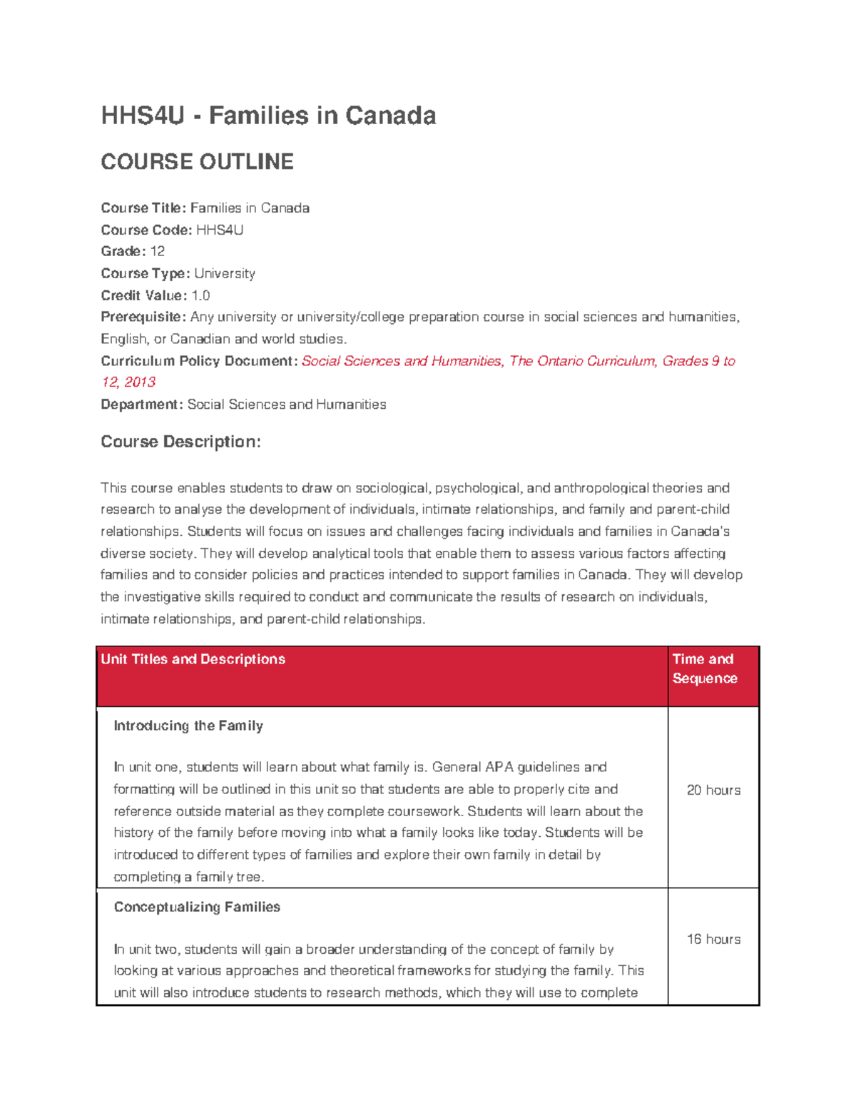 Course outline HHS4U Families in Canada - HHS4U - Families in Canada ...