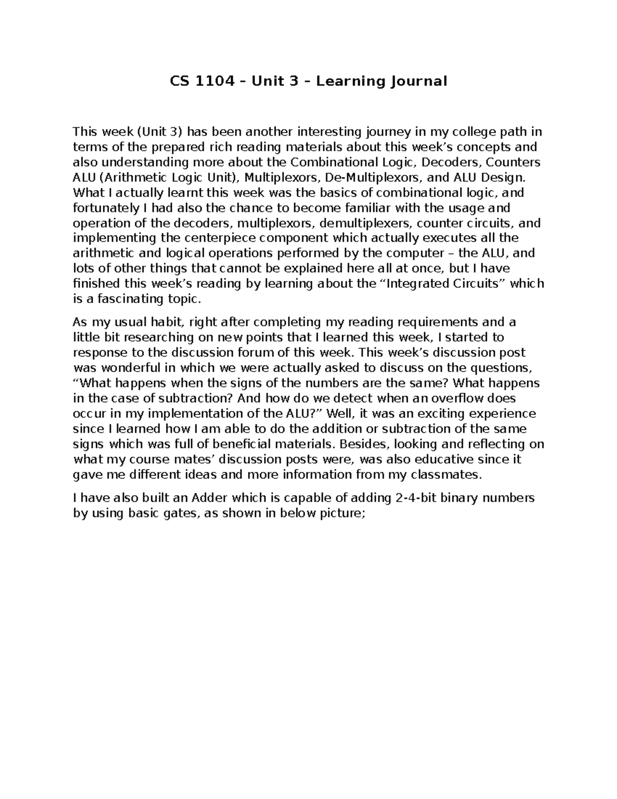 CS 1104 - Unit 3 - Learning Journal - CS 1104 – Unit 3 – Learning ...