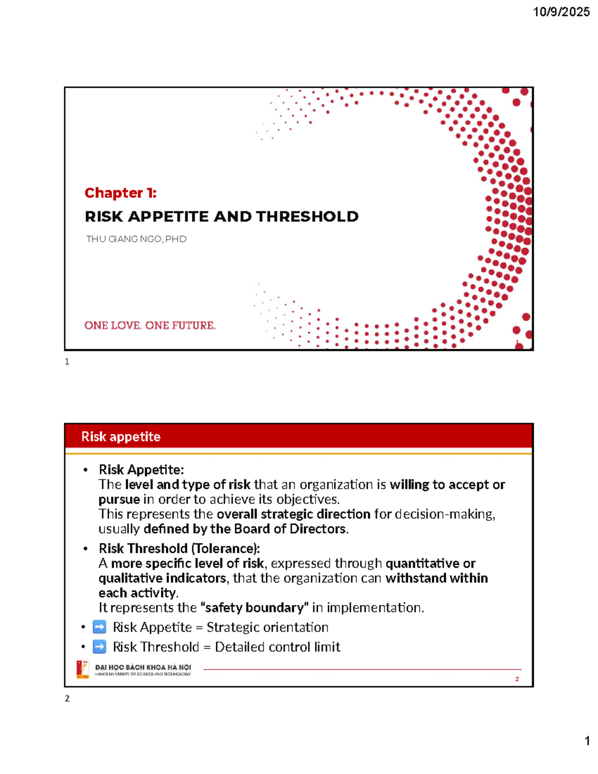 RM-01: Lecture on Risk Appetite and Threshold by Dr. Thu Giang - Studocu