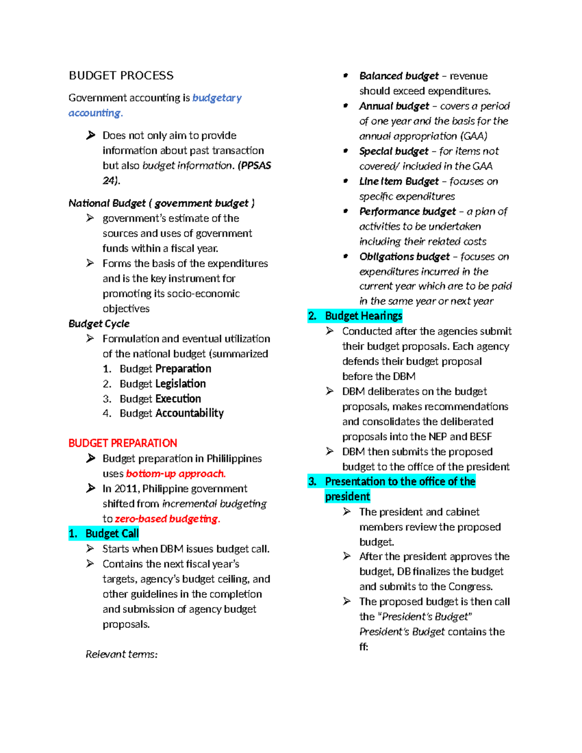 BUDGET PROCESS: Summary of CHAPTER 2 - Key Concepts & Phases - Studocu