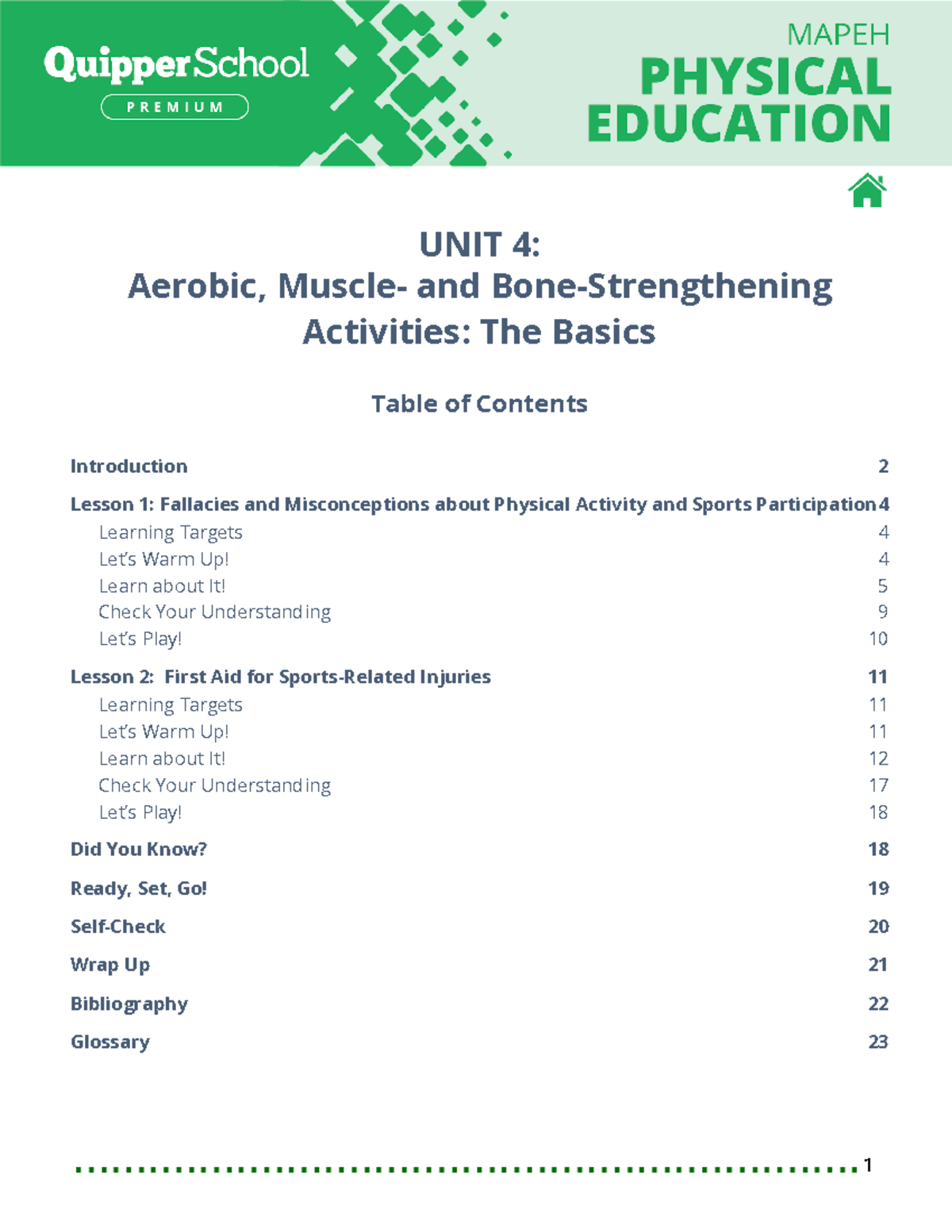 P.E 1 - Module - UNIT 4: Aerobic, Muscle- and Bone-Strengthening ...