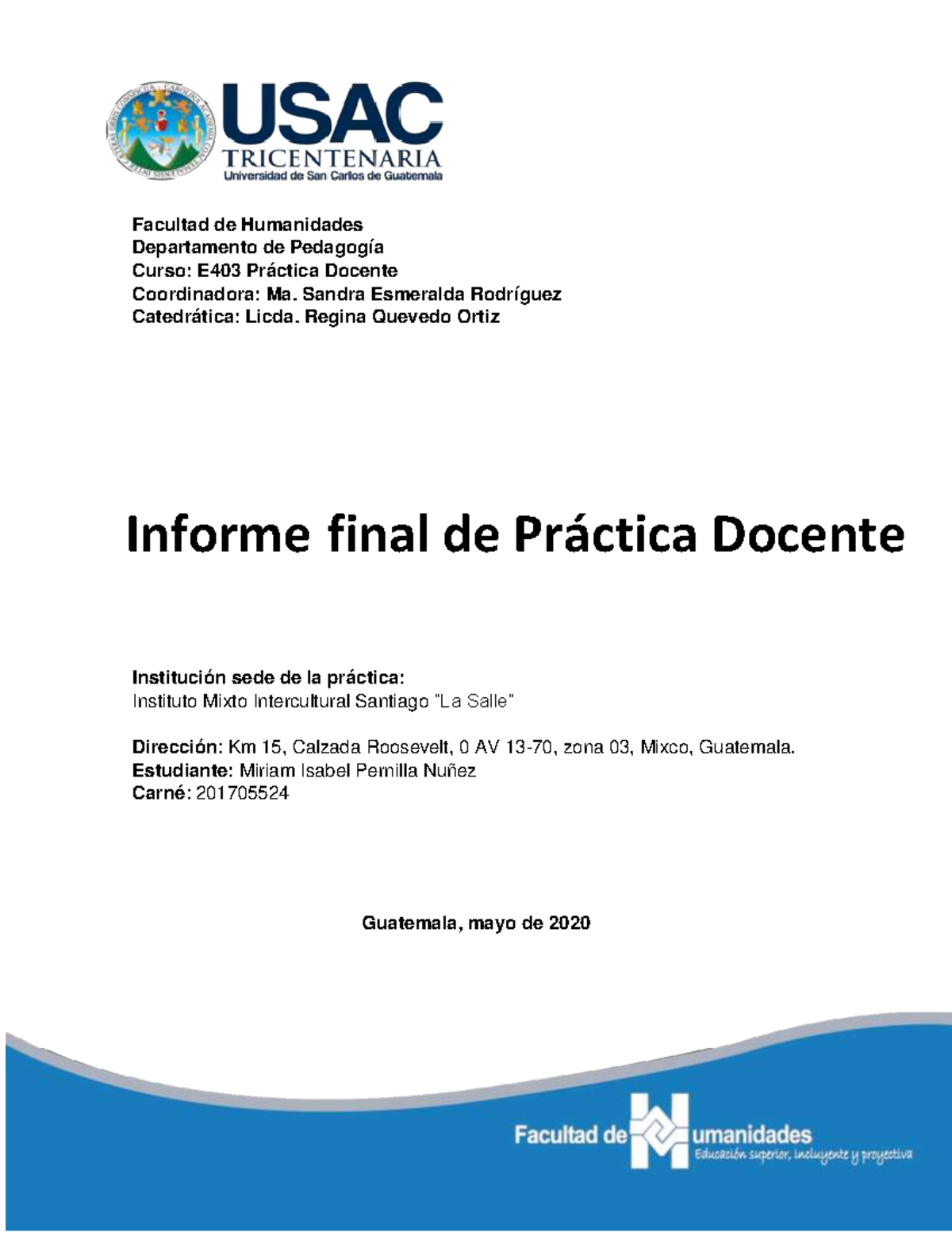 Informe Final de Práctica Docente - E403 2020 - Studocu