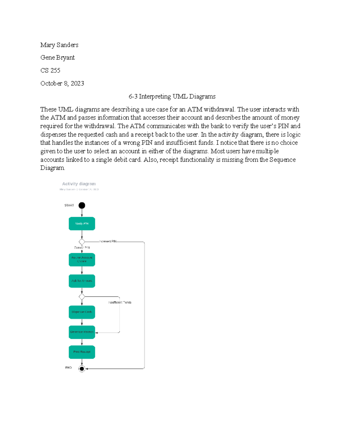 CS 255 6-3 UML Diagrams Analysis for ATM Withdrawal Use Case - Studocu
