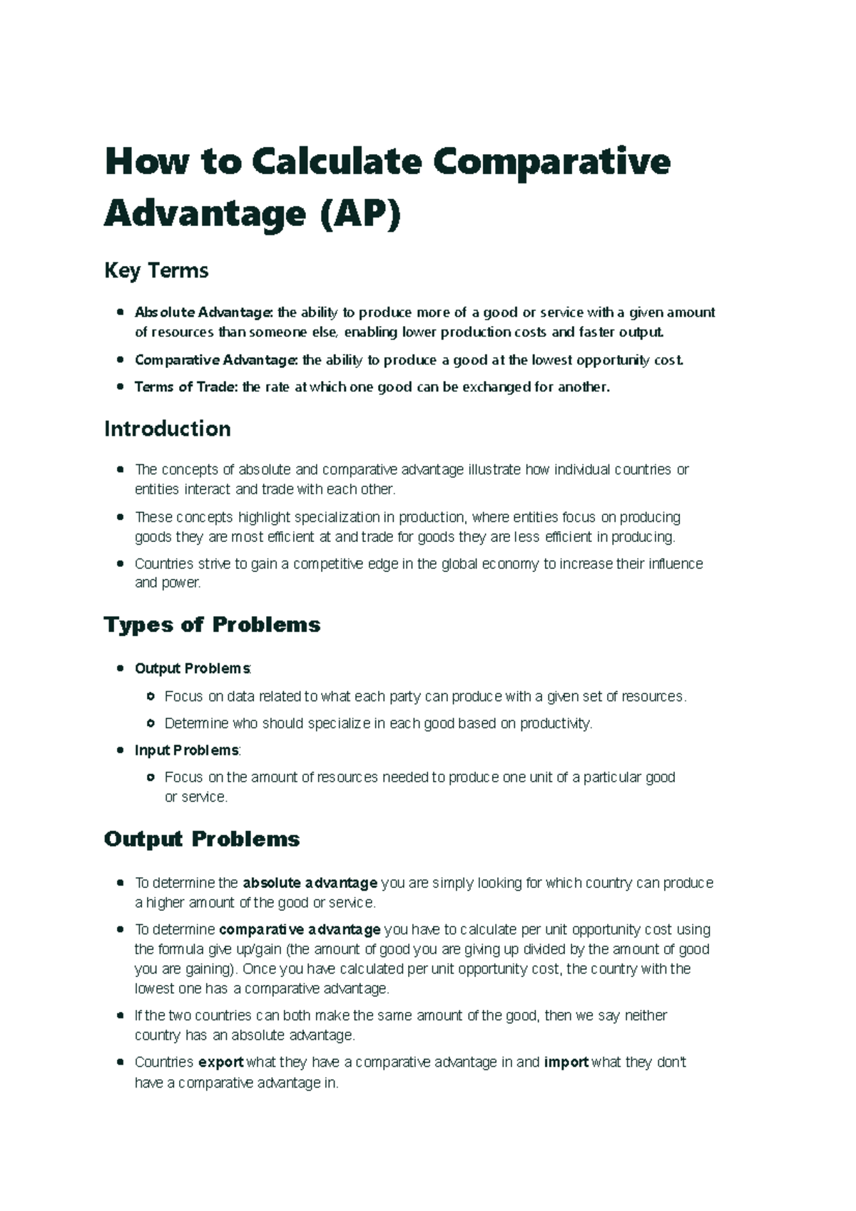 Calculating Comparative Advantage: Key Concepts & Examples (AP) - Studocu