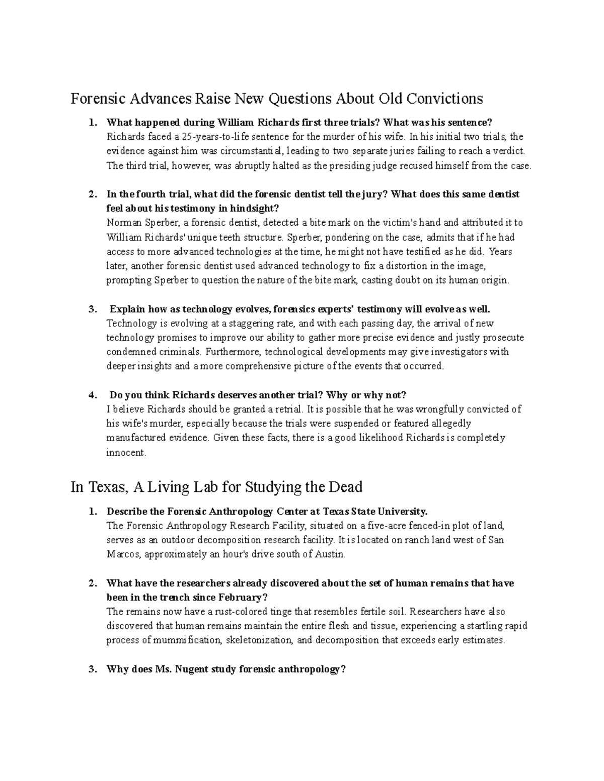 Forensic Science Unit 6 - Lab Examining Technological Advances in ...