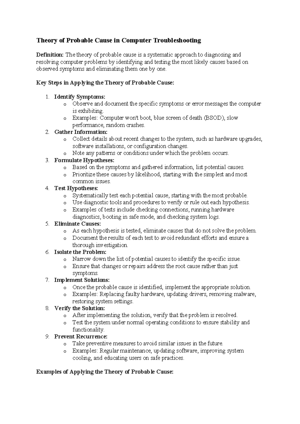 Probable Cause Theory in Computer Troubleshooting Techniques - Studocu