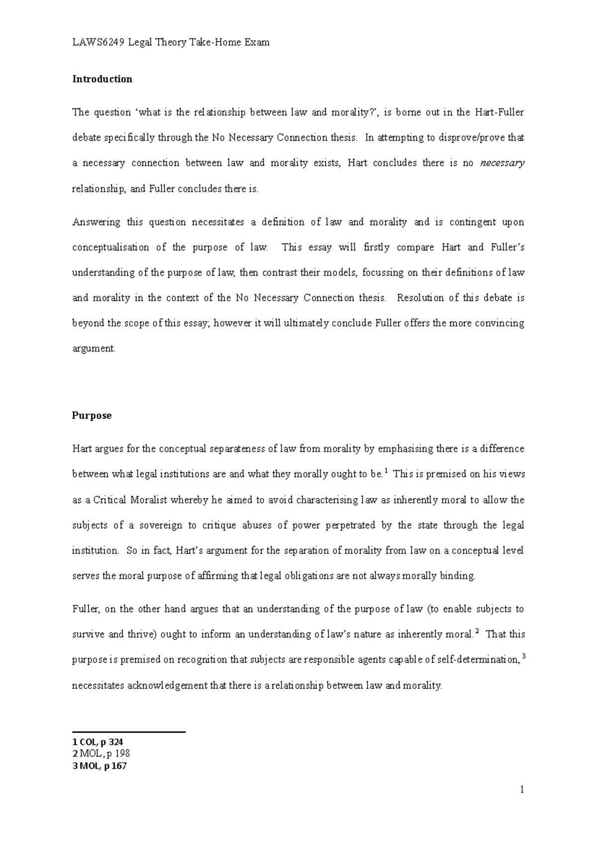 Legal Theory 101 Final Exam Essay: Hart vs. Fuller Analysis - Studocu