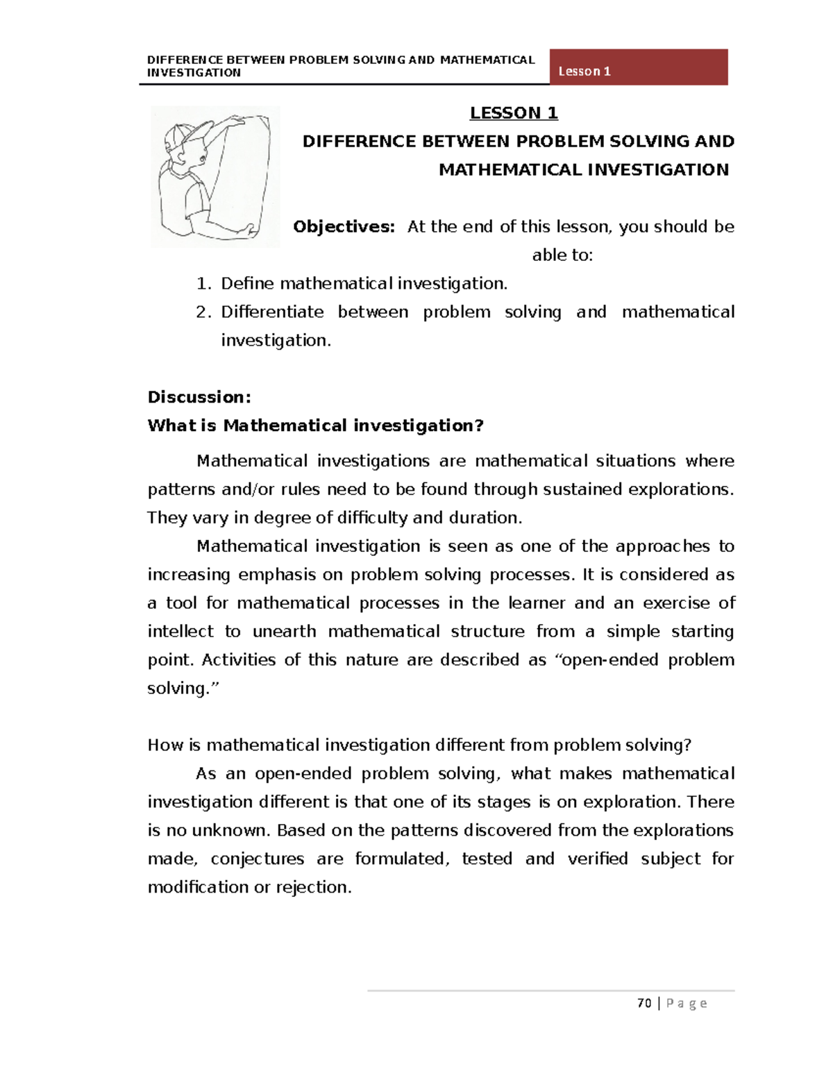 U2 L1 - Exploring Math Investigations vs Problem Solving - Studocu