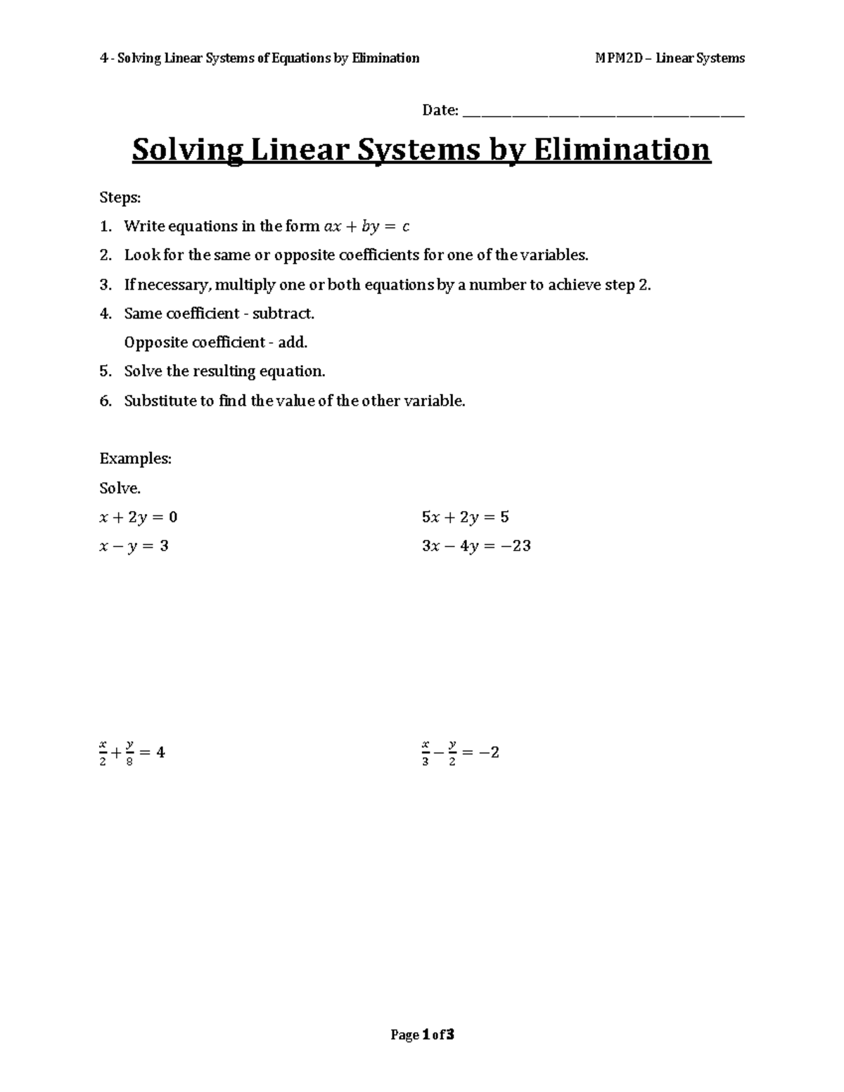 04 - Solving Linear Systems of Equations by Elimination - If necessary ...