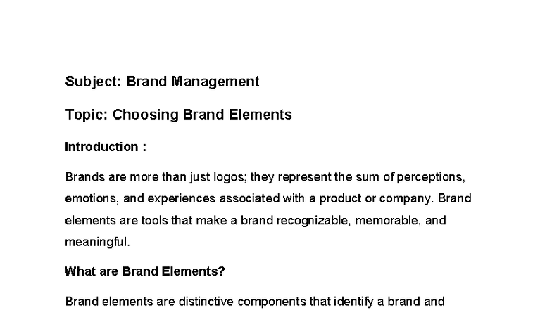 Brand Management (BM101): Lecture on Brand Elements - Studocu