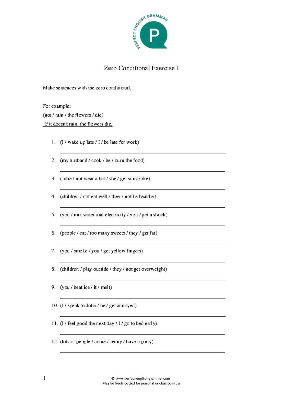 Zero Conditional Exercise 1: Sentence Formation Practice - Studocu
