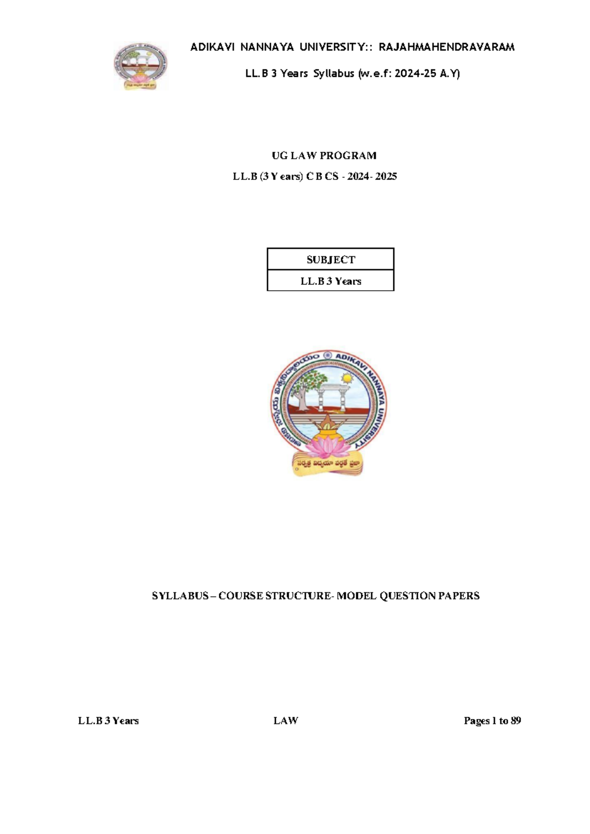 AKNU LL.B 3 Years Syllabus & Model Question Papers (2024-25) - Studocu