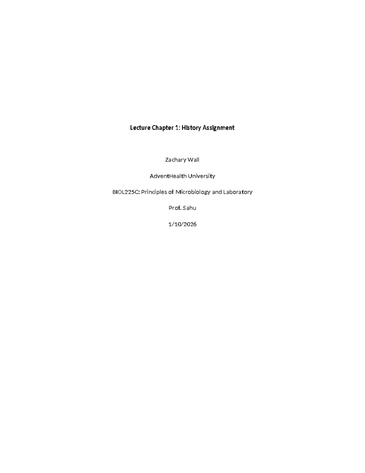 Lecture Chapter 1 Assignment: History in Microbiology BIOL225C - Studocu