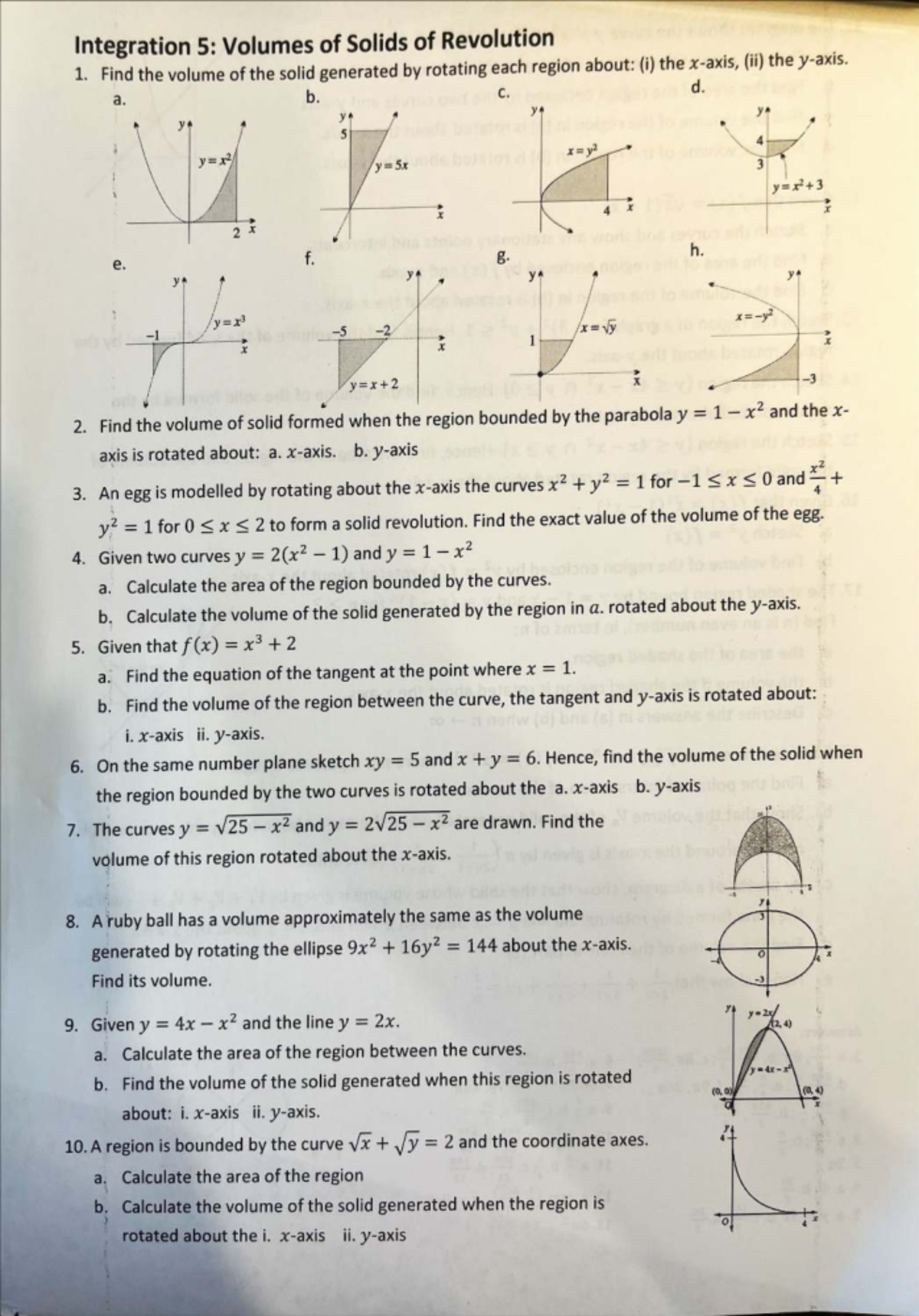 Integration 5: Volumes of Solids of Revolution - Detailed Solutions ...