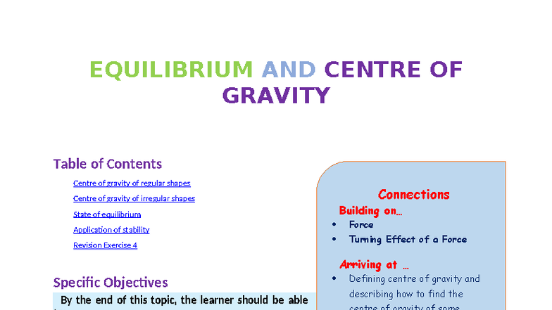 Equilibrium and centre of gravity notes for physics 2.4 - Studocu