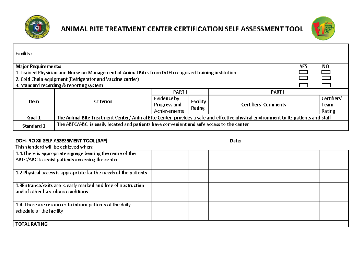 ABTC-SAF-Form - Self Assessment Tool for ABTC Facilities - Studocu