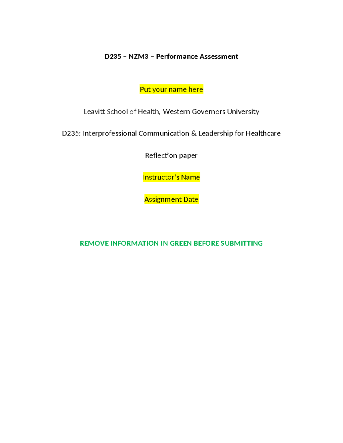 D235 NZM3 Performance Assessment: Reflection on Communication ...