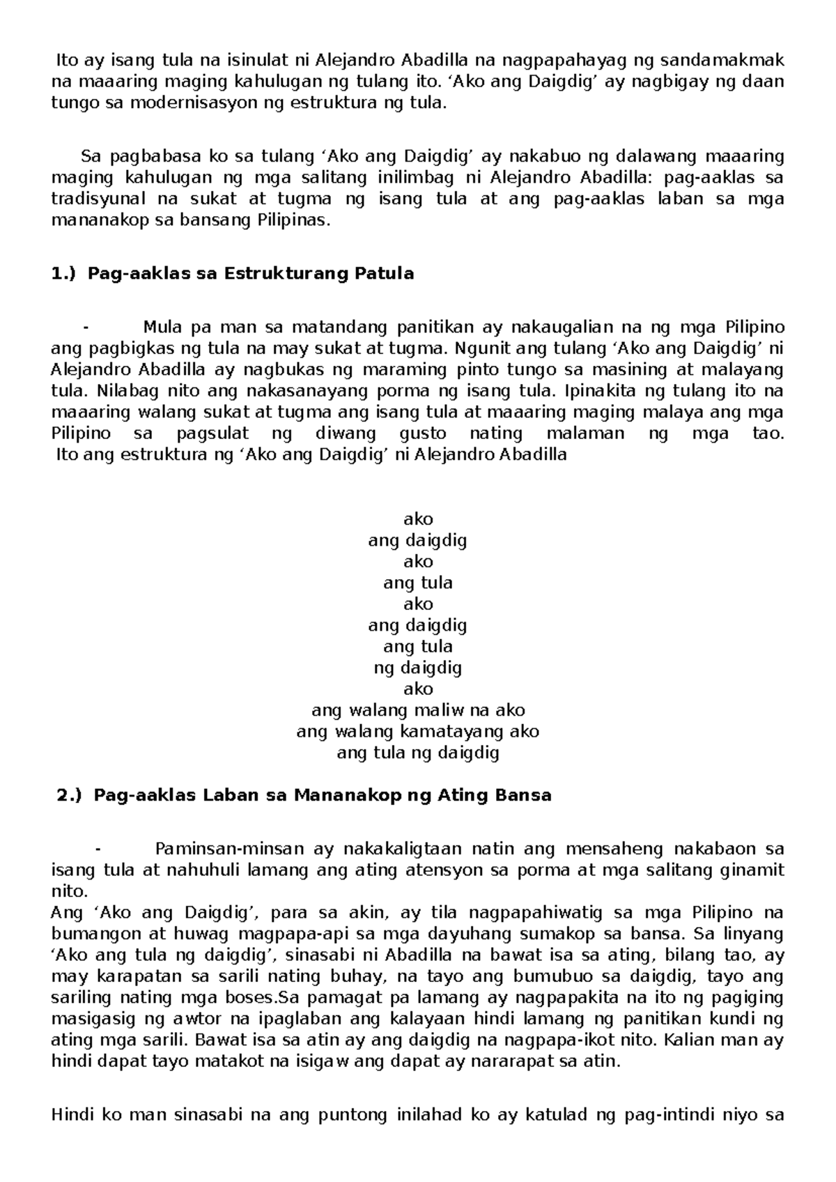 Pagsusuri at Interpretasyon ng Tulang 'Ako ang Daigdig' ni Abadilla ...