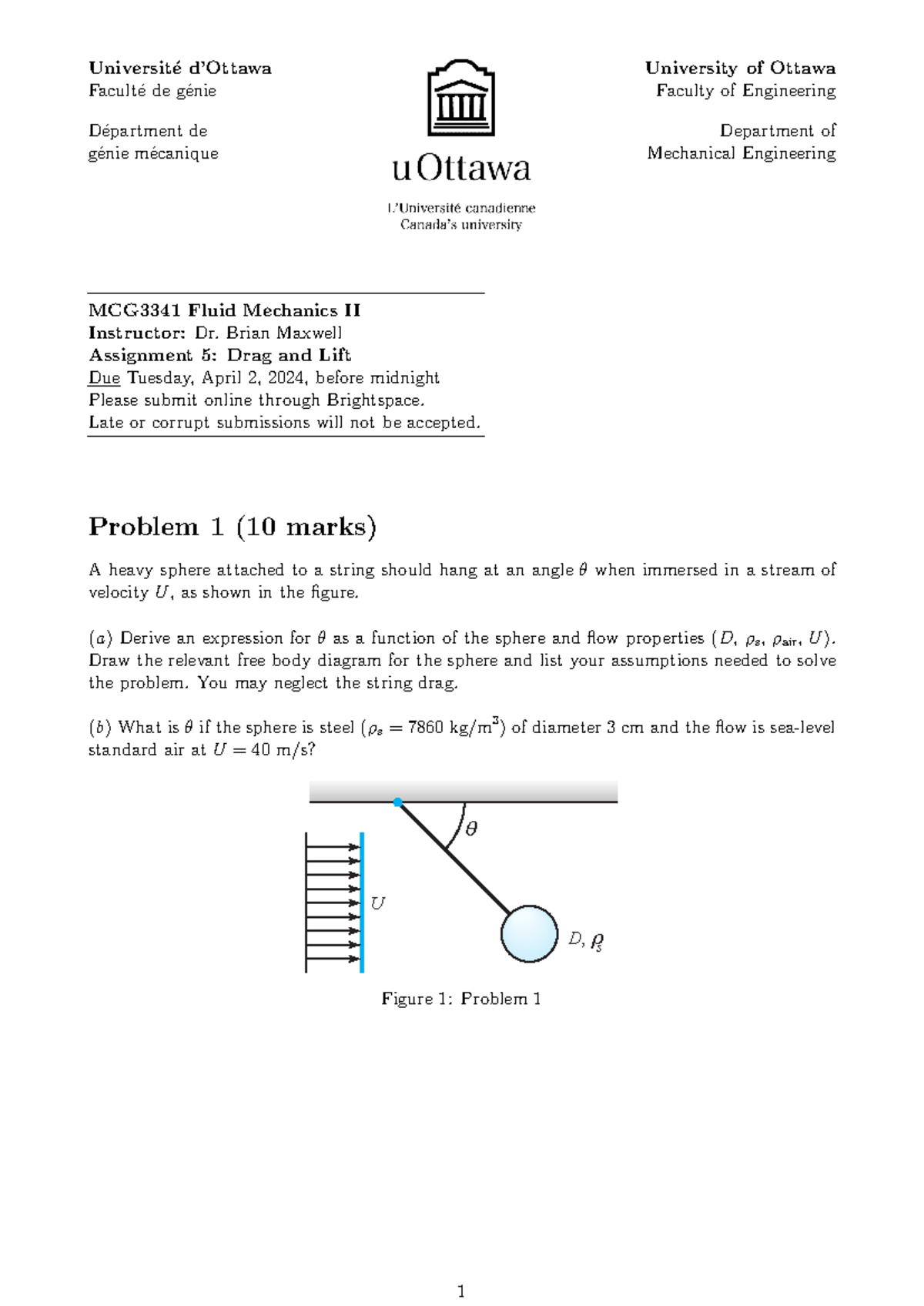MCG3341 Winter 2024 Assignment 5 Drag and Lift - Universit ́e d’Ottawa Facult ́e de g ́enie D ...