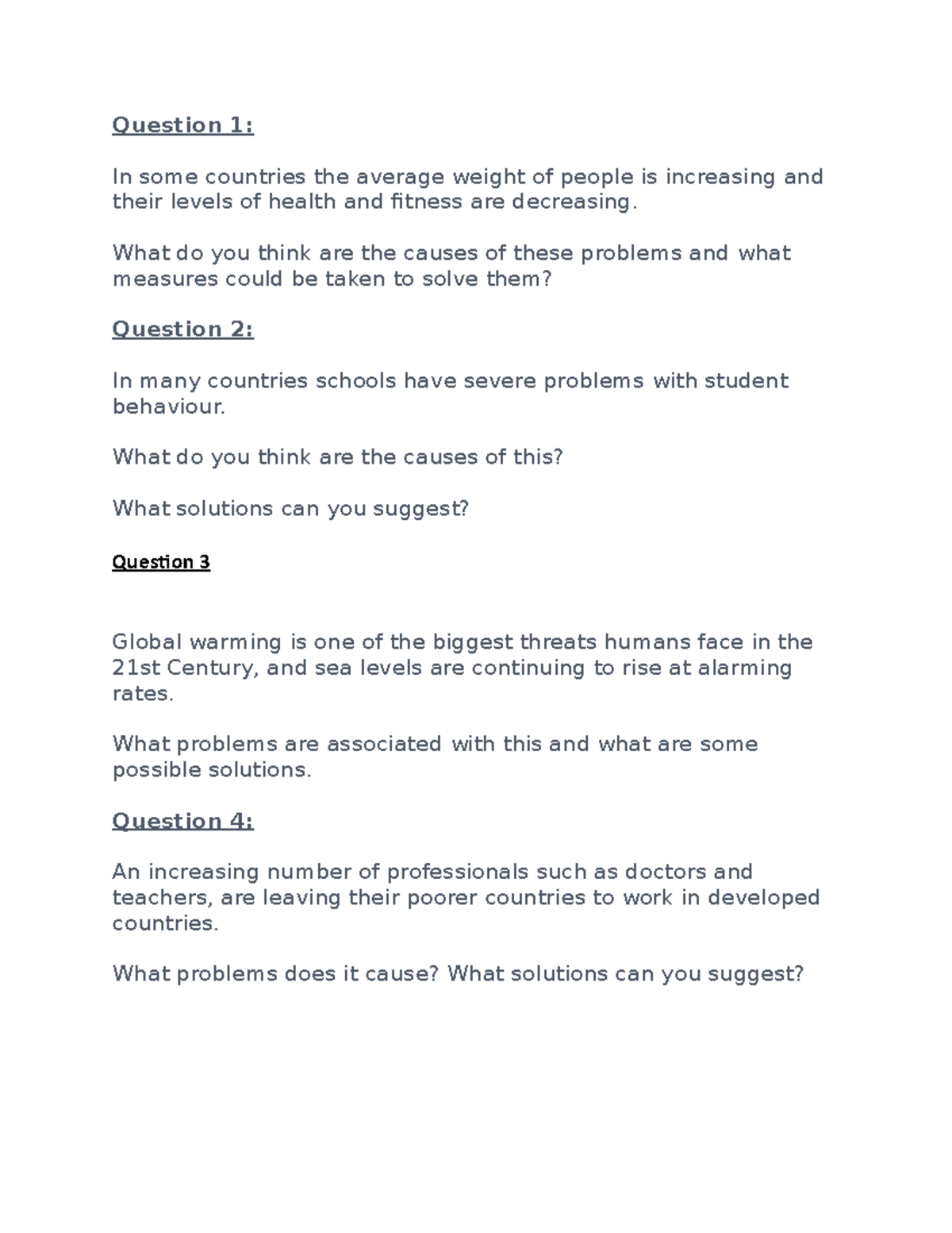 Essay Questions on Global Issues and Solutions - juiui - Studocu