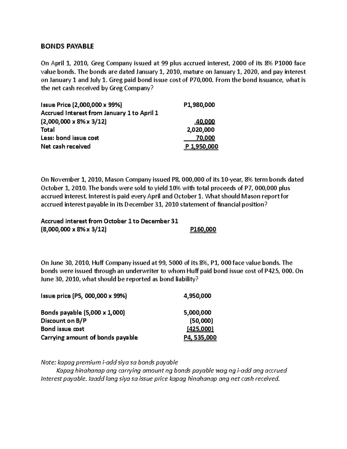 BOND Payable Problems - PROBLEM 1: Issuance of bond on interest dates ...