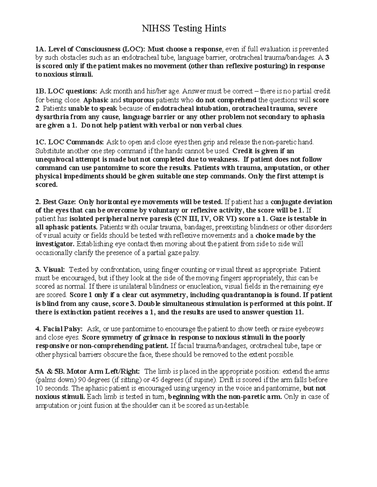 NIHSS Testing Hints - Comprehensive Guide for Stroke Assessment - Studocu