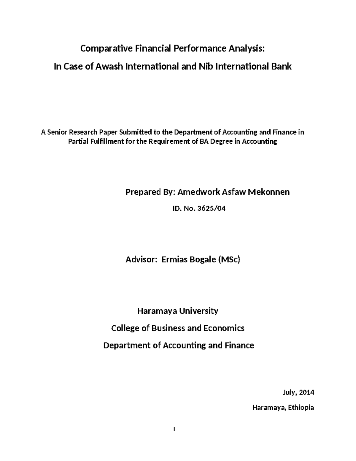 Comparative Financial Performance Analysis of AIB and NIB: A Study for ...