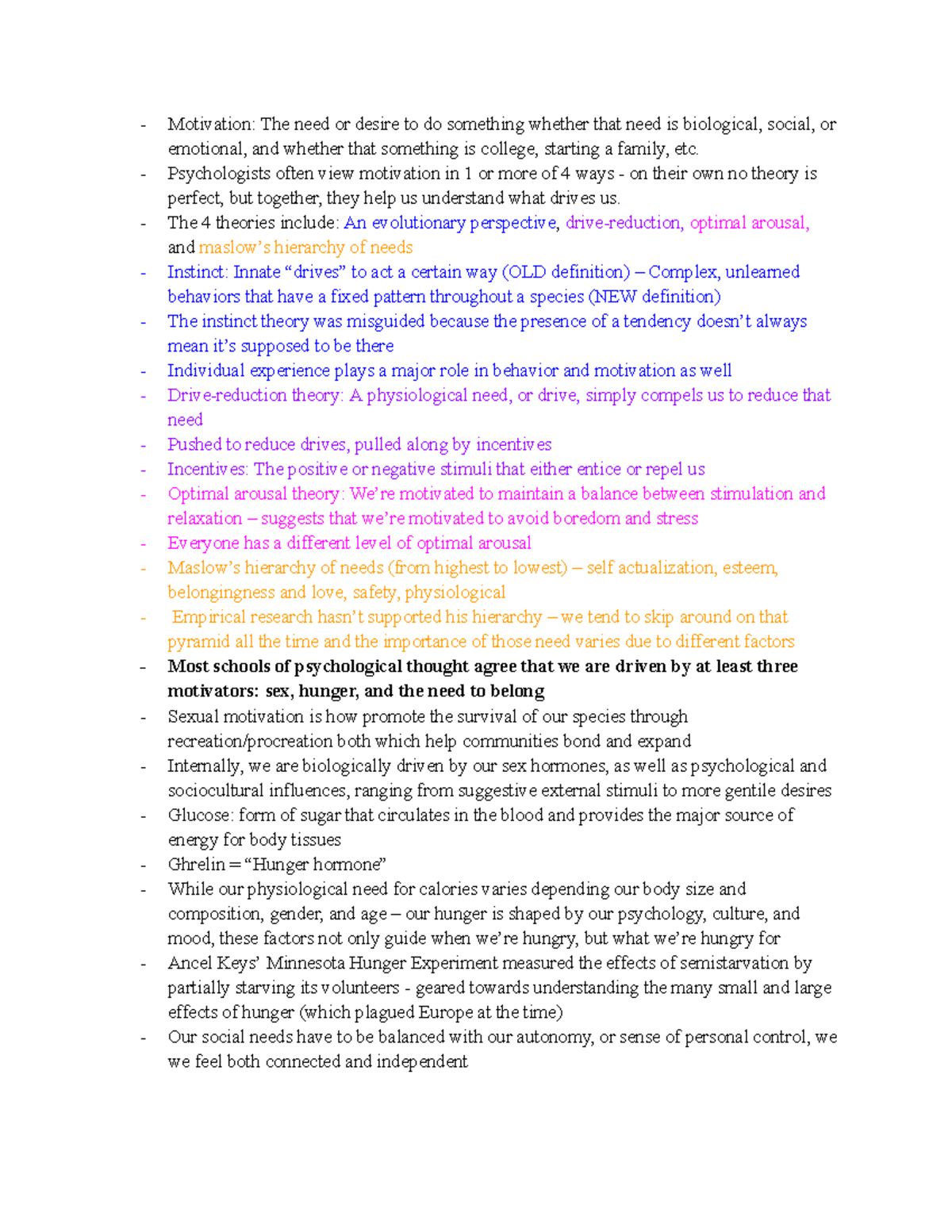 Motivation Crash Course Video Notes - Motivation: The need or desire to ...