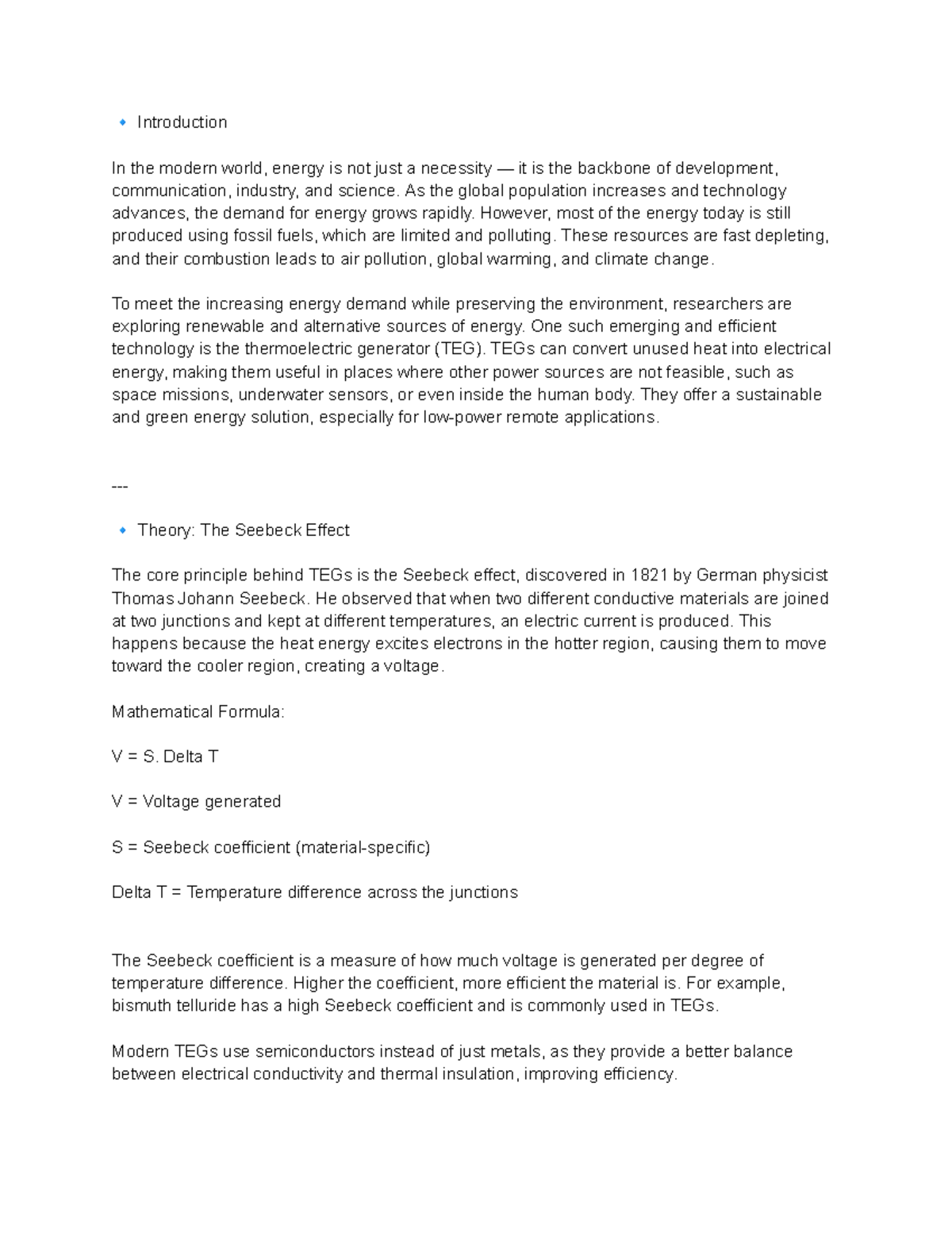 Thermoelectric Generators: Principles and Applications (PHY Project 25 ...
