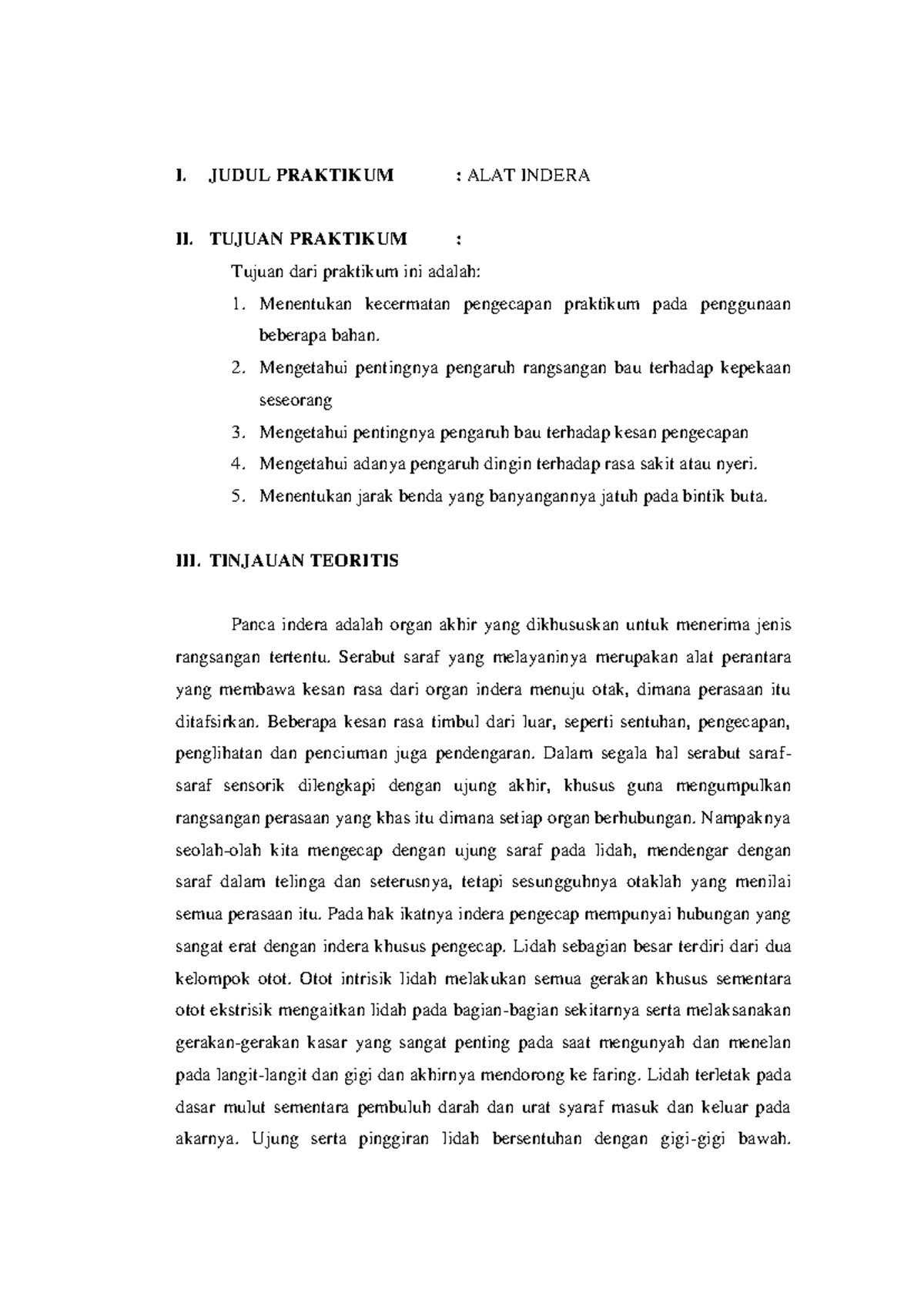 Praktikum Alat Indera: Analisis Sensasi dan Pengecapan - Studocu