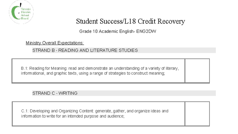 ENG2DW Short Story Analysis: Credit Recovery for Grade 10 - Studocu