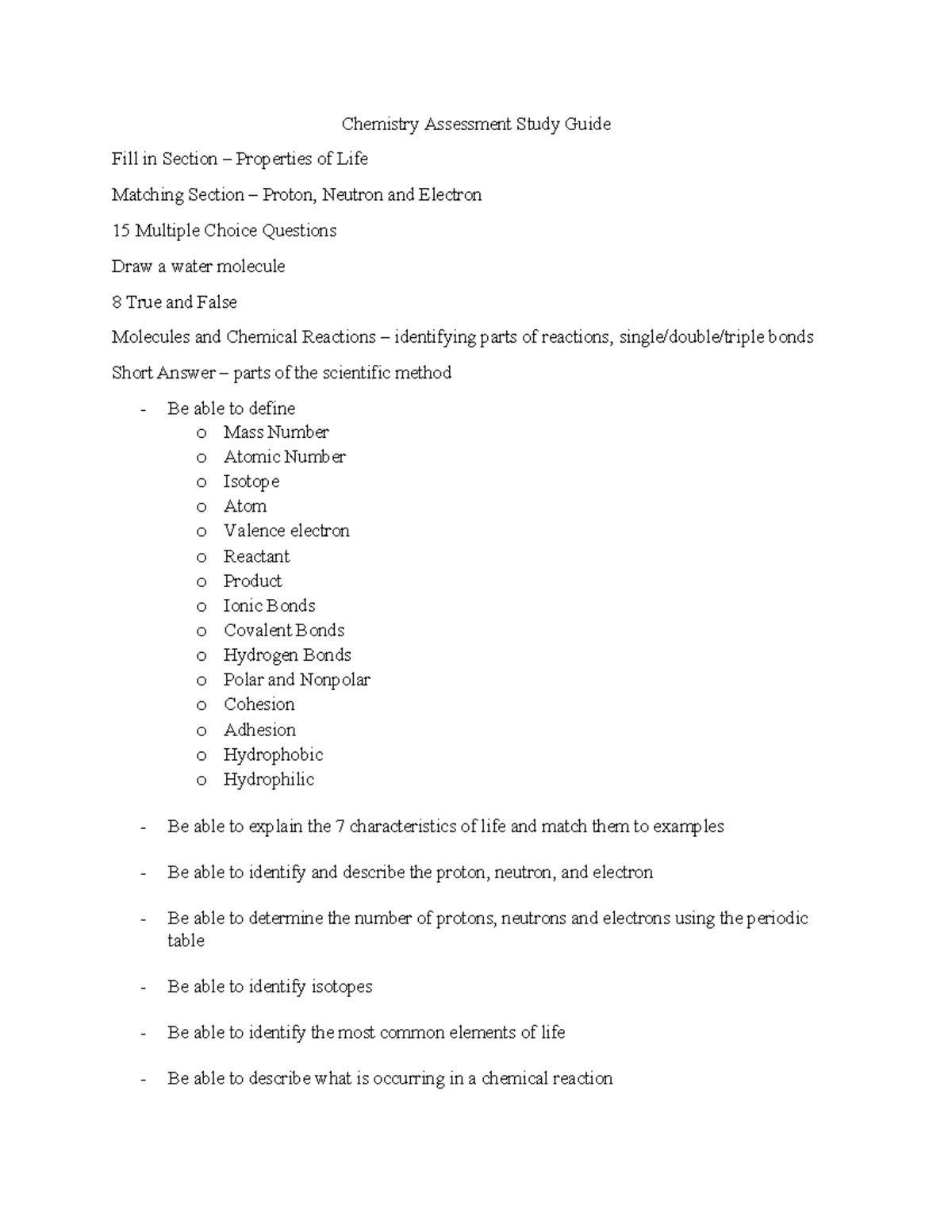 Chemistry 101 Midterm Study Guide: Properties, Molecules & Reactions ...
