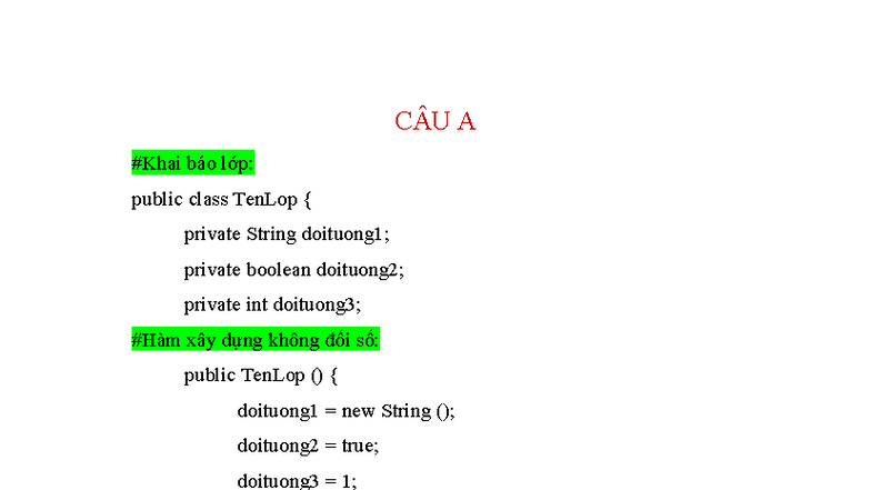 Ôn-tập-thi-thực-hành 3 - CÂU A #Khai báo lớp: public class TenLop ...