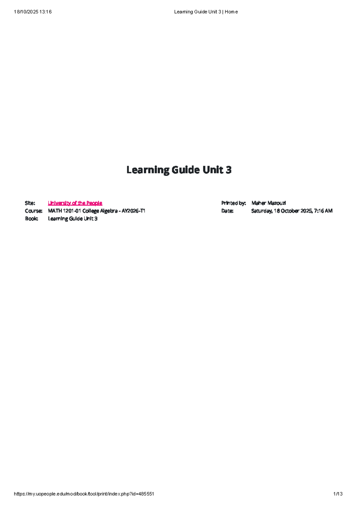 MATH 13:16 Learning Guide Unit 3: Polynomials & Functions Overview ...