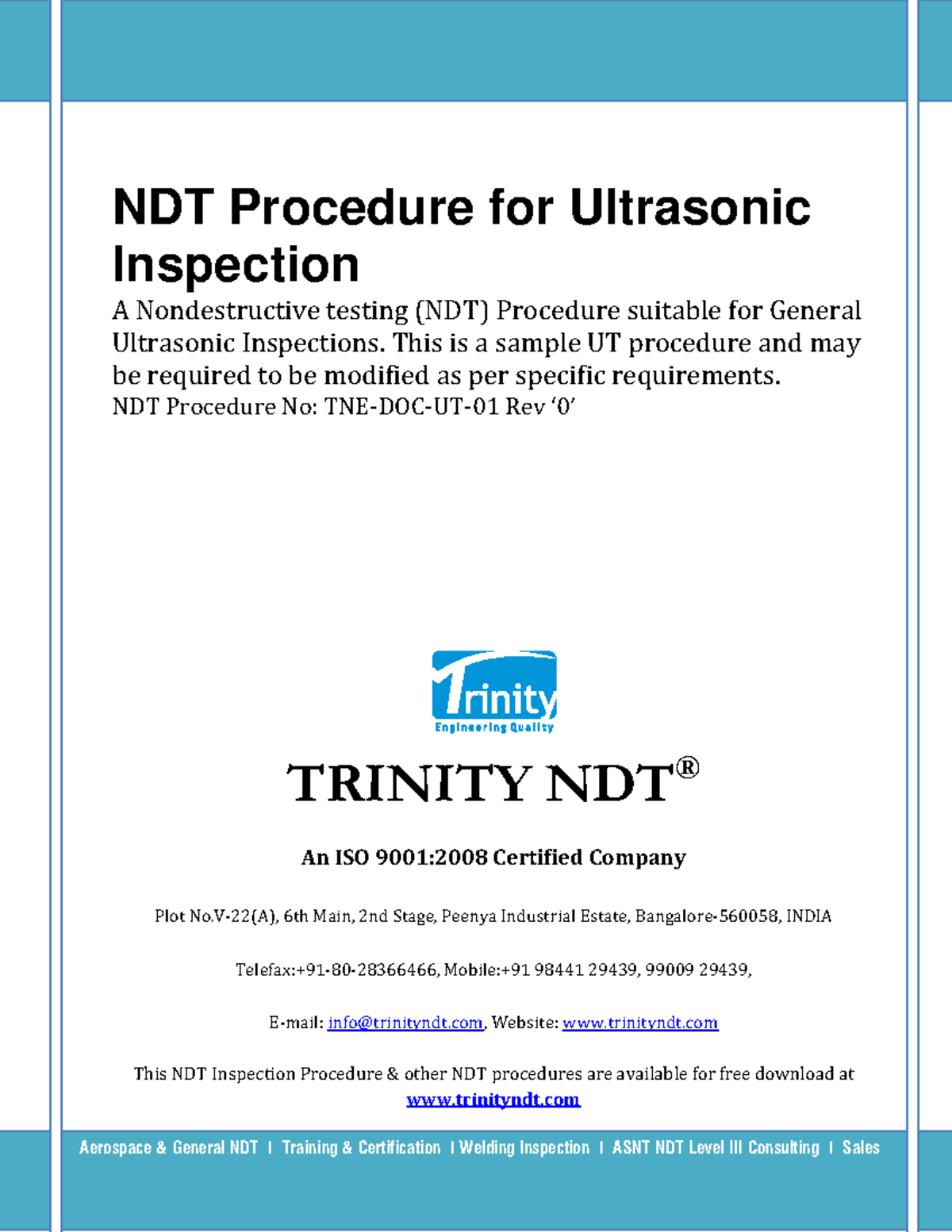 Sample NDT Procedure for Ultrasonic Inspection TNE-DOC-UT-01 Rev '0 ...