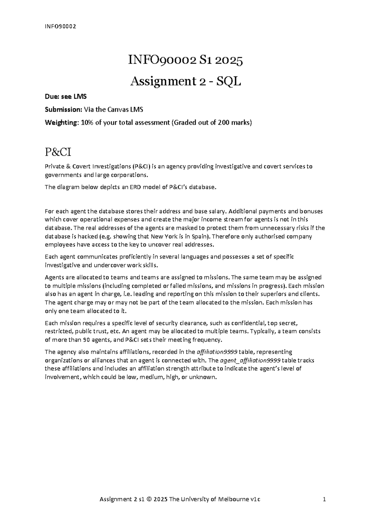 A2 INFO90002 S1 2025 - Assignment 2: SQL Database ERD & Queries - Studocu