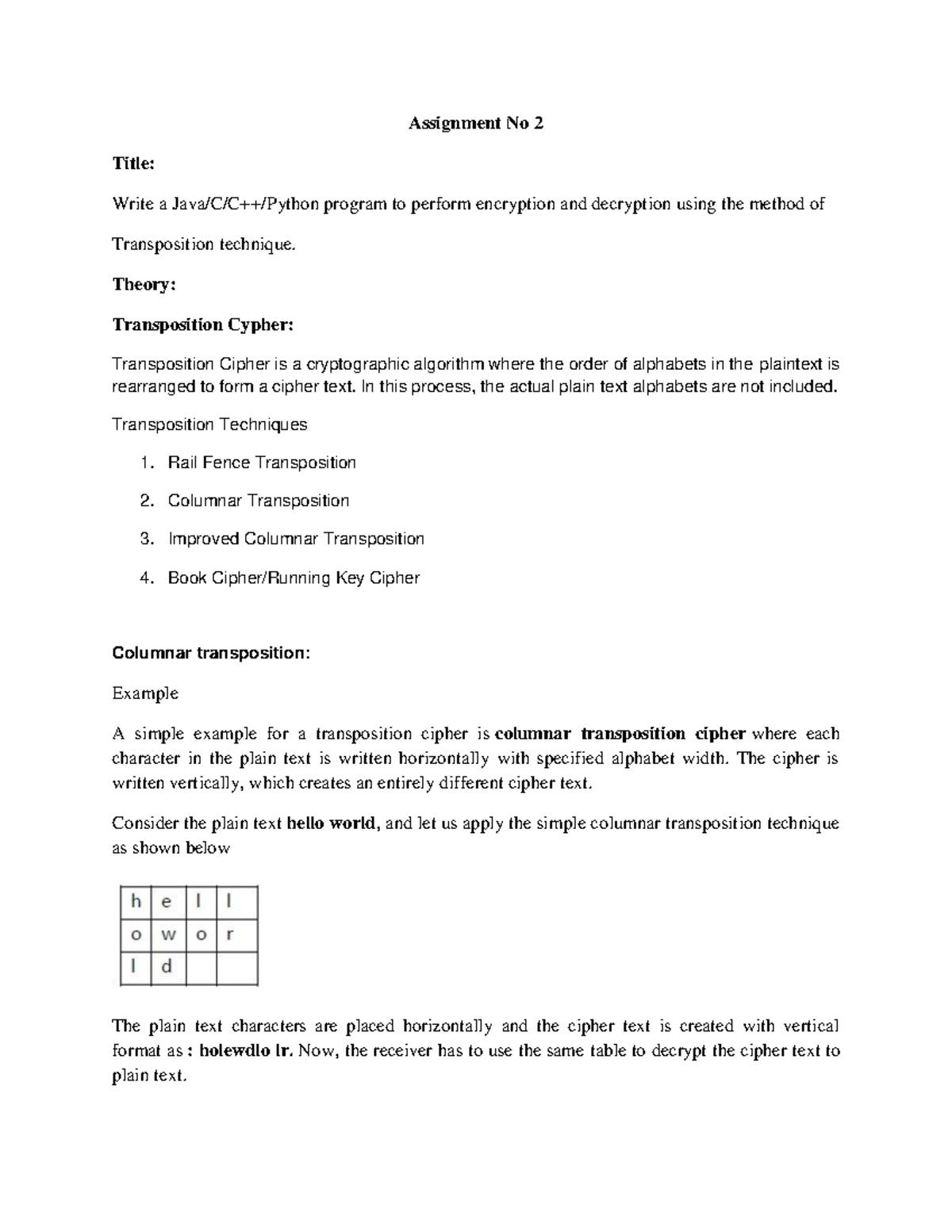 DOC-20240212-WA0005 - Transposition Cipher Program Assignment - Studocu