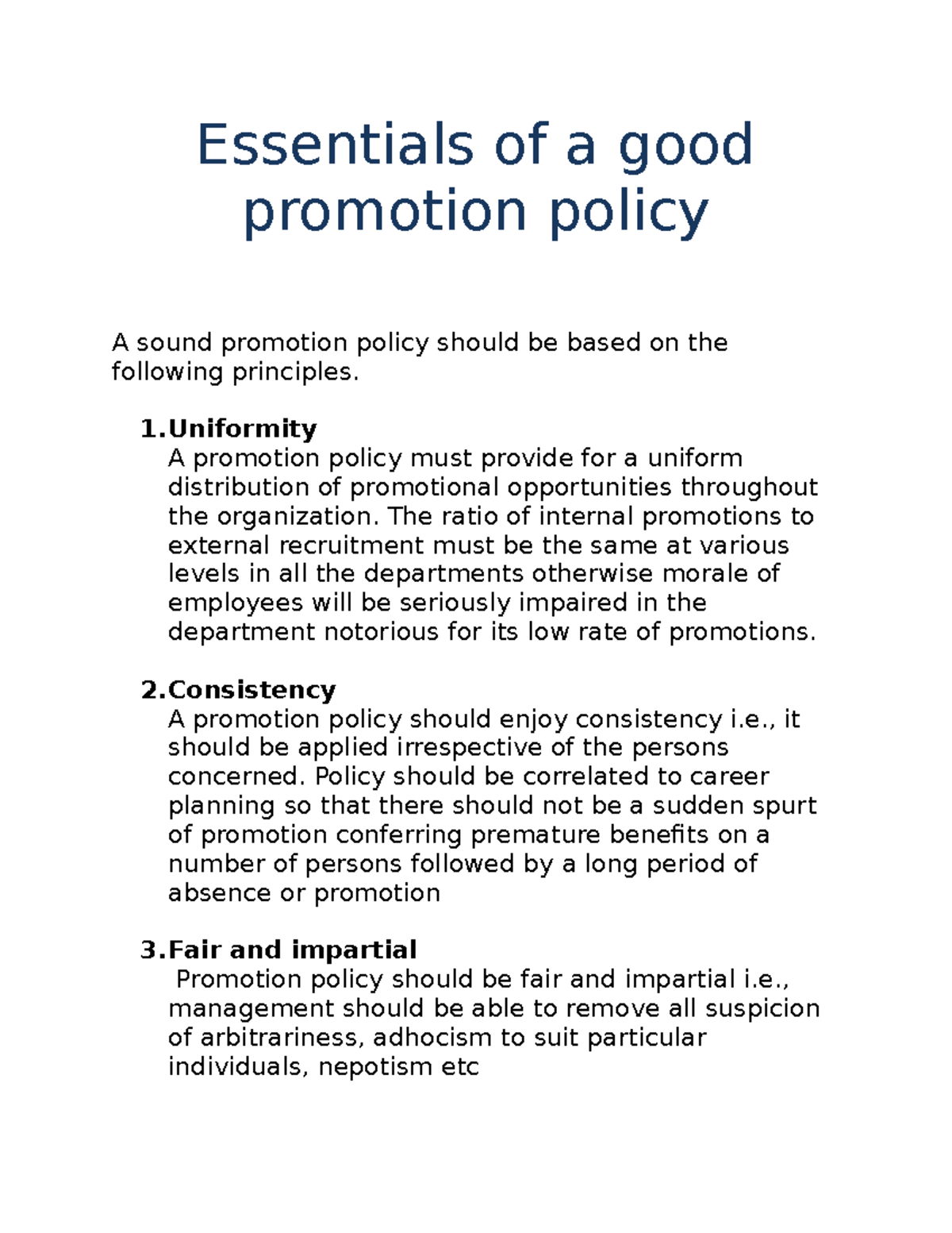 Essentials of a good promotion policy - Essentials of a good promotion ...