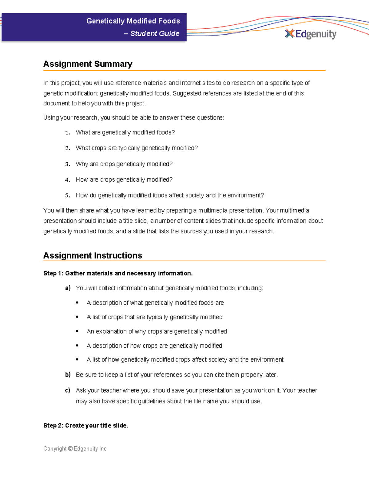 Student Guide - Genetically Modified Foods (GMO) Multimedia Project ...