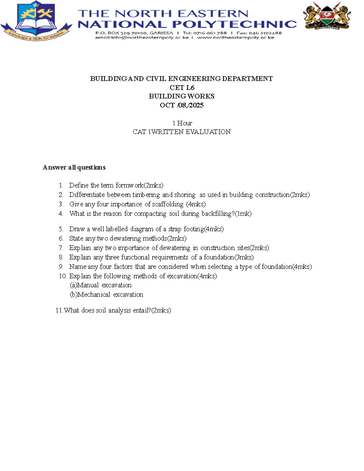 CET L6 Building Works CAT 2 Written Evaluation Guide - Studocu
