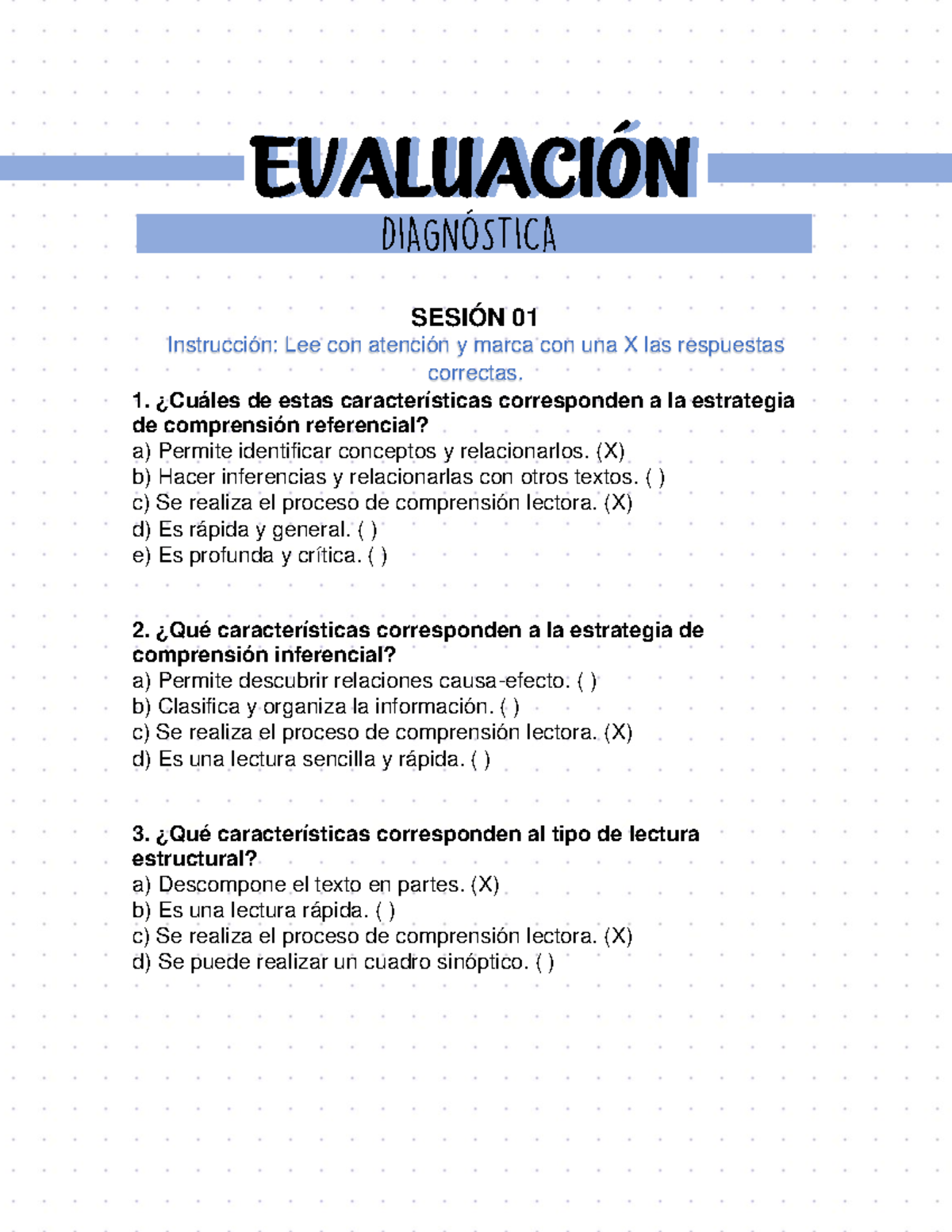 Evaluación Diagnóstica: Taller de Lectura y Redacción I - Studocu