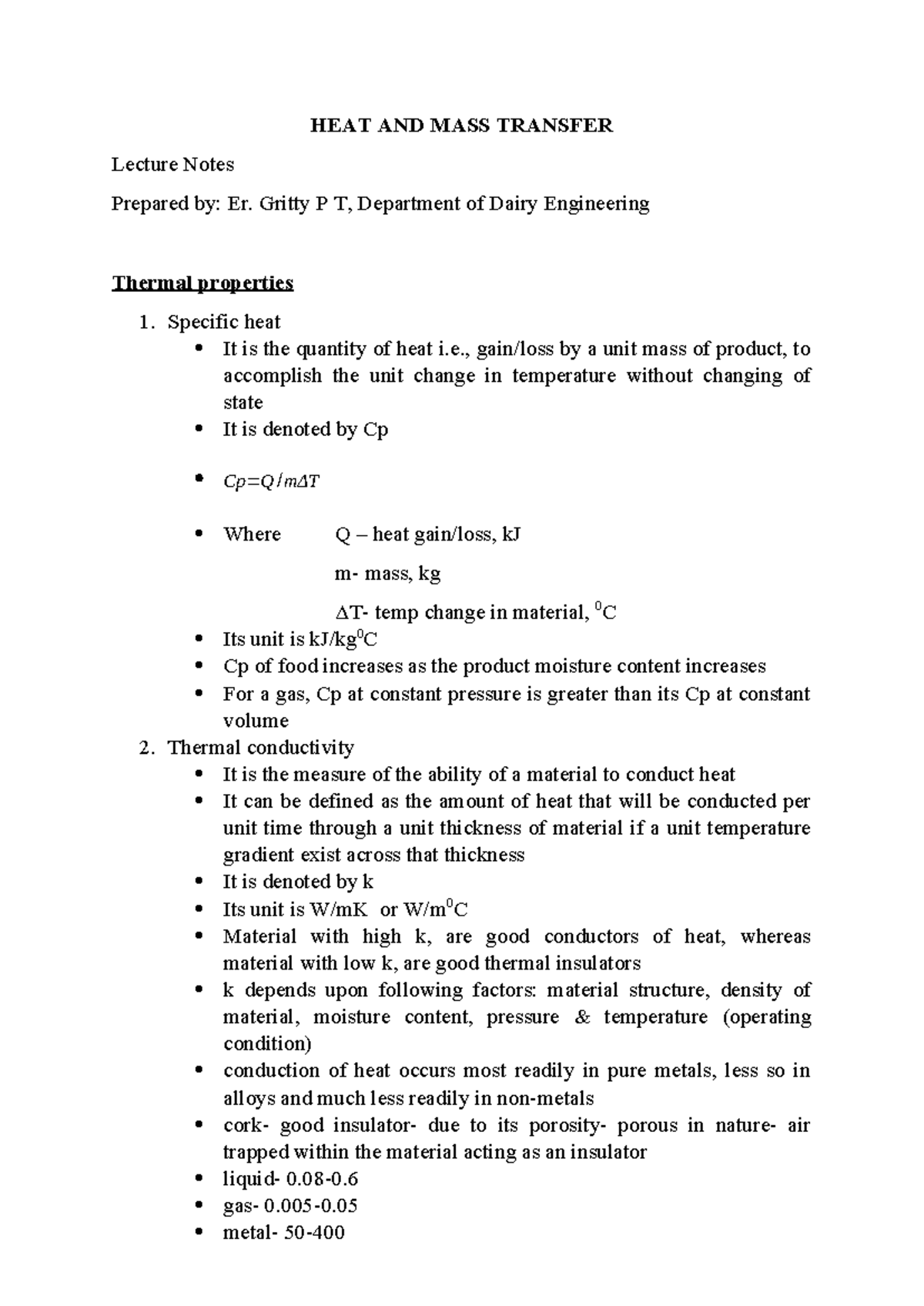 Module 2 - HMT - HEAT AND MASS TRANSFER Lecture Notes Prepared by: Er ...