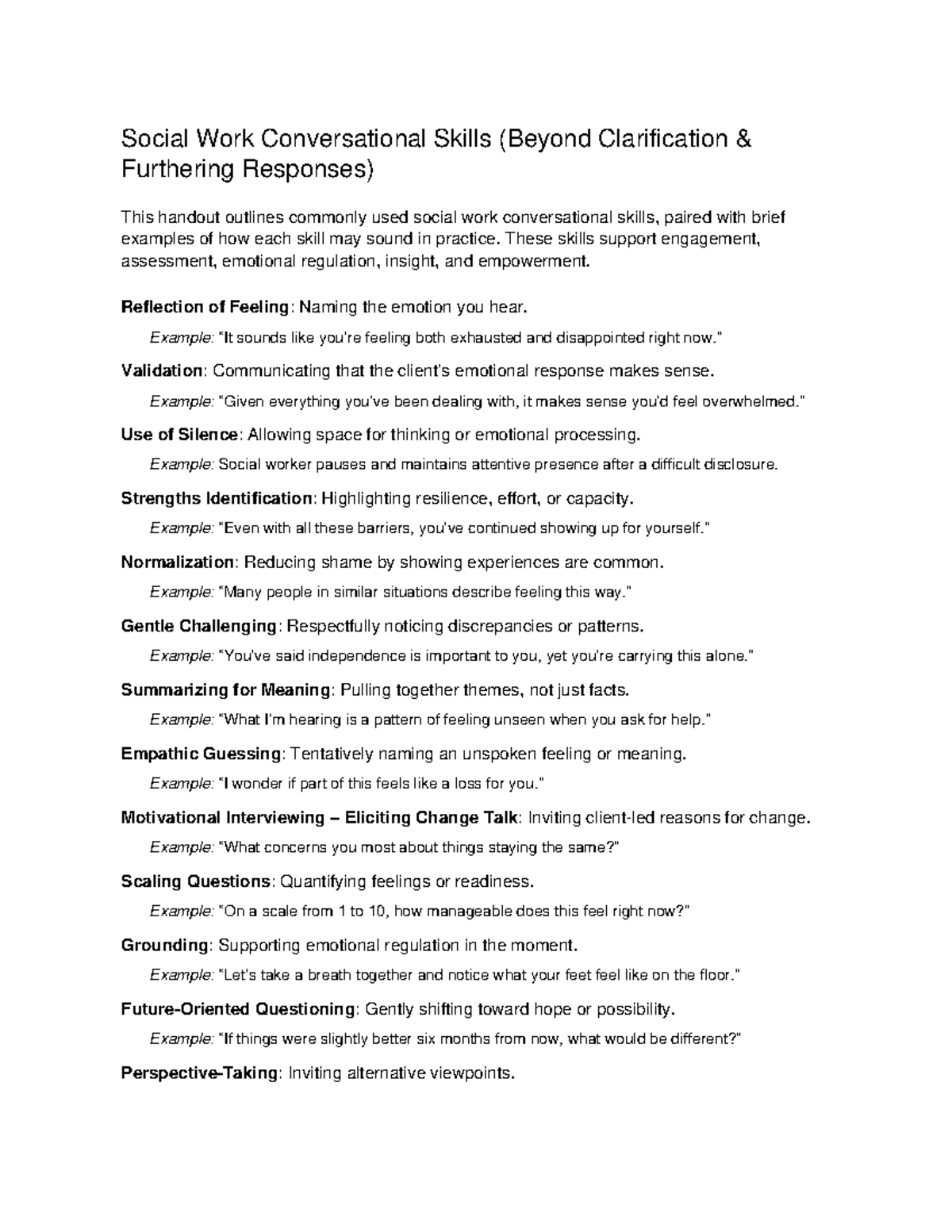 SWK 101: Conversational Skills in Social Work with Examples - Studocu