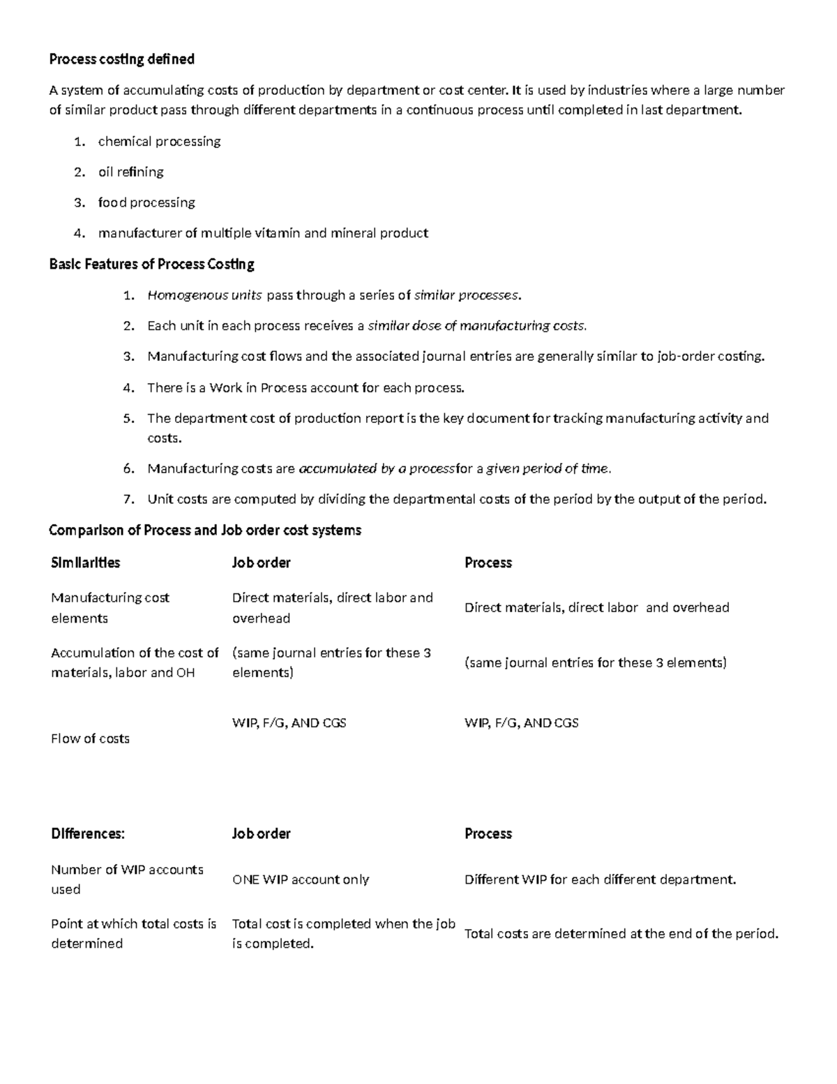 Process Costing Overview: Definition and Key Features Explained - Studocu